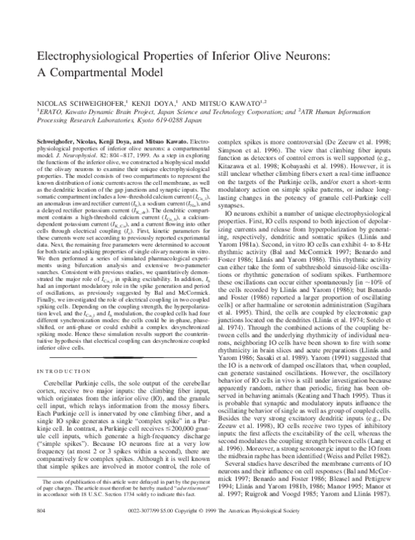 (PDF) Electrophysiological properties of inferior olive neurons: a ...
