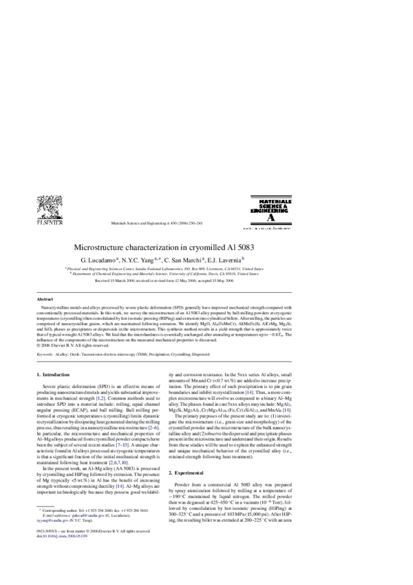 (PDF) Microstructure characterization in cryomilled Al 5083