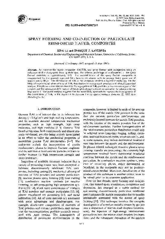 (PDF) Spray forming and co-injection of particulate reinforced TiAl ...