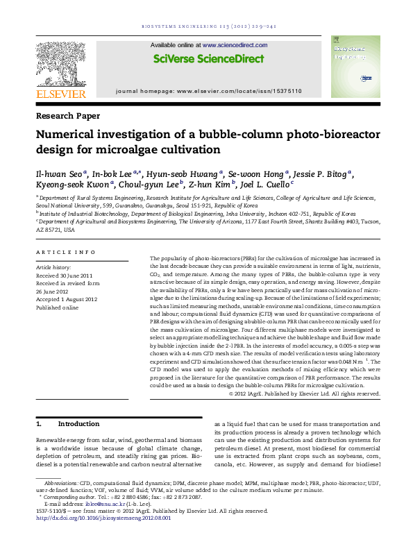 (PDF) Utilization of CFD Simulation Model for a Bubble Column Photobioreactor