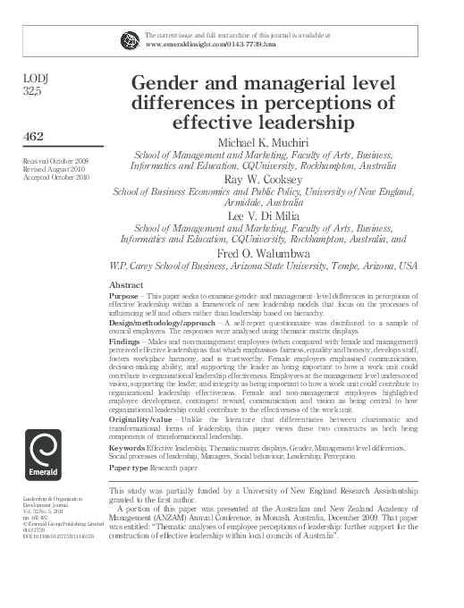 (PDF) Gender and managerial level differences in perceptions of ...