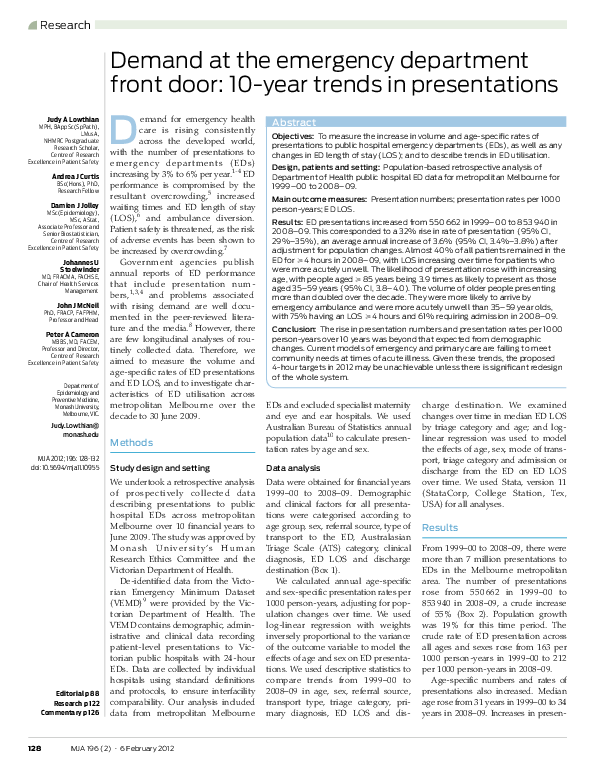 (PDF) Demand at the emergency department front door: 10-year trends in ...