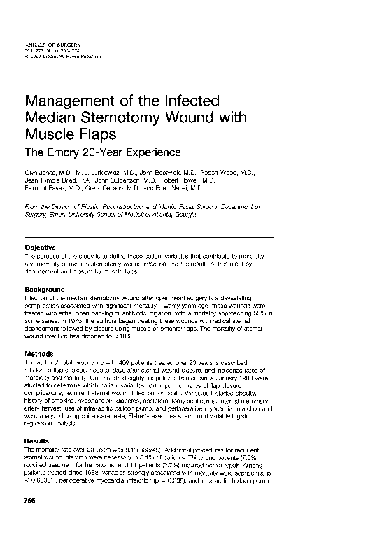(PDF) Management of the Infected Median Sternotomy Wound with Muscle Flaps