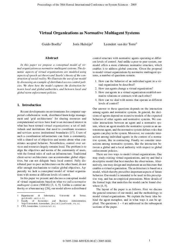 (PDF) Virtual Organizations as Normative Multiagent Systems