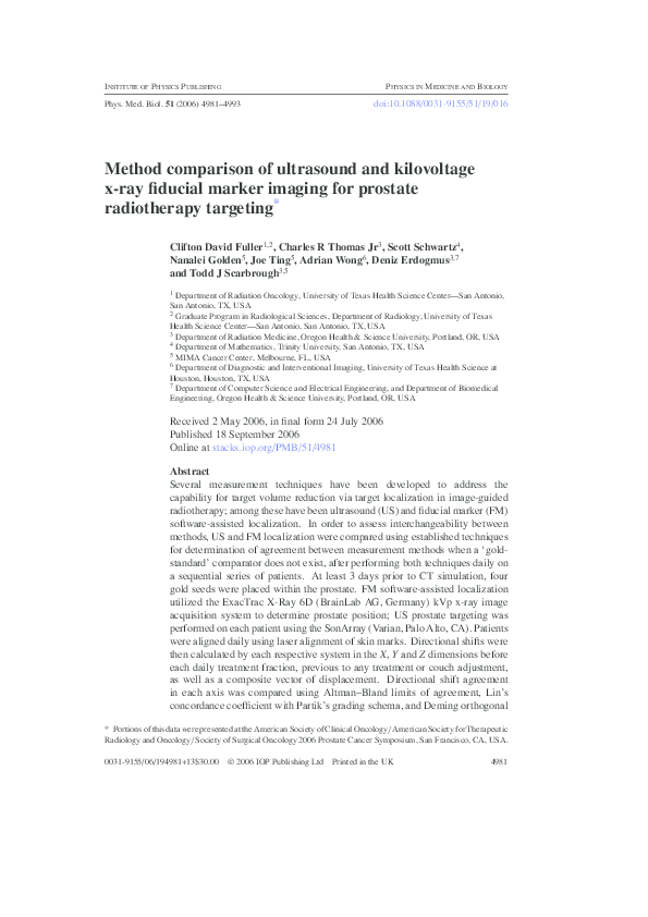 (PDF) Method comparison of ultrasound and kilovoltage x-ray fiducial ...