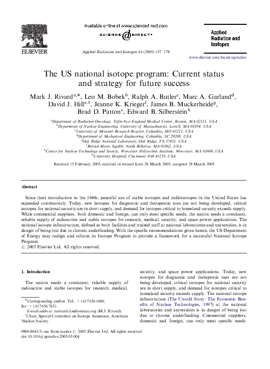 (PDF) The US national isotope program: Current status and strategy for ...