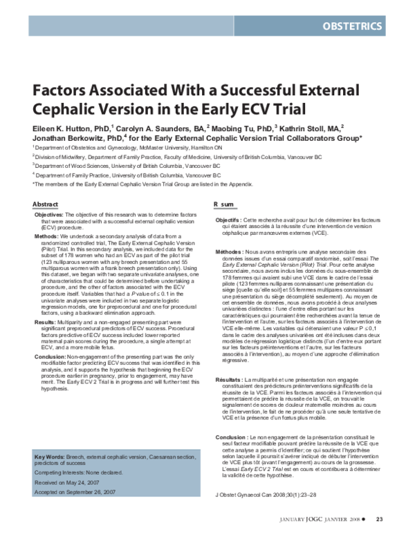 (PDF) Factors associated with a successful external cephalic version in ...