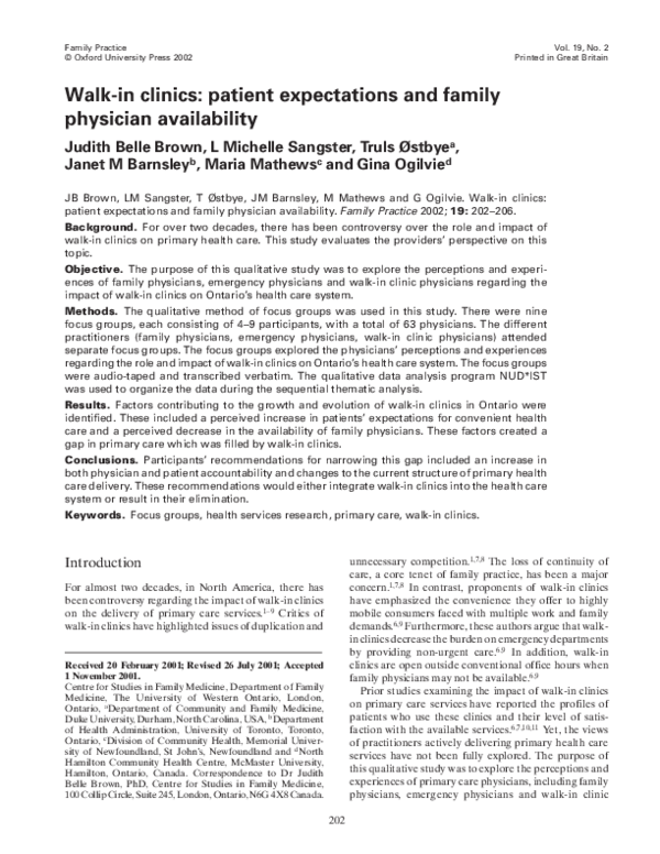 (PDF) Walk-in clinics: patient expectations and family physician ...