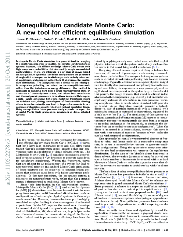 (PDF) Nonequilibrium candidate Monte Carlo: A new tool for equilibrium simulation