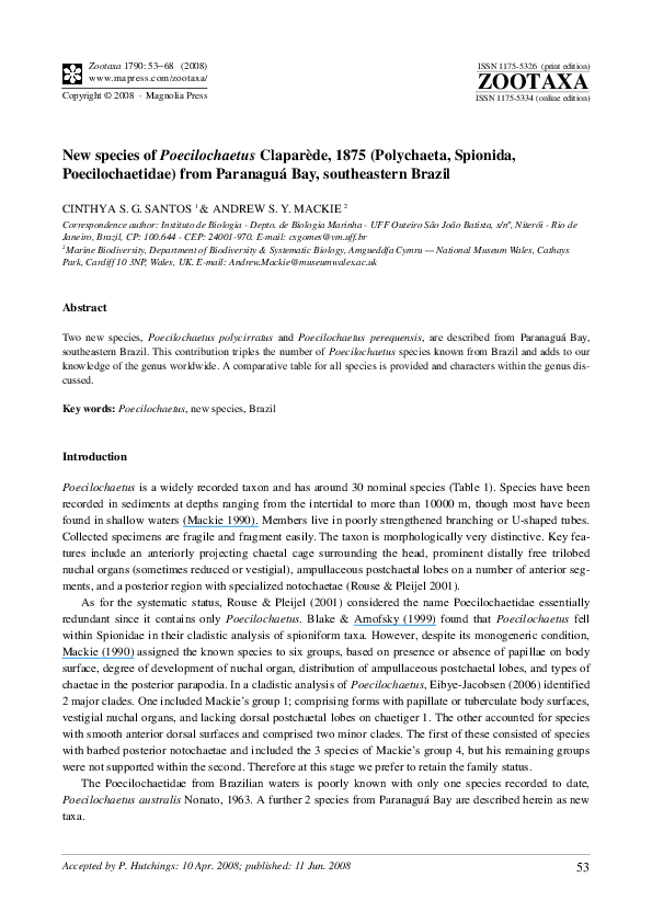 (PDF) New species of Poecilochaetus Claparède, 1875 (Polychaeta ...