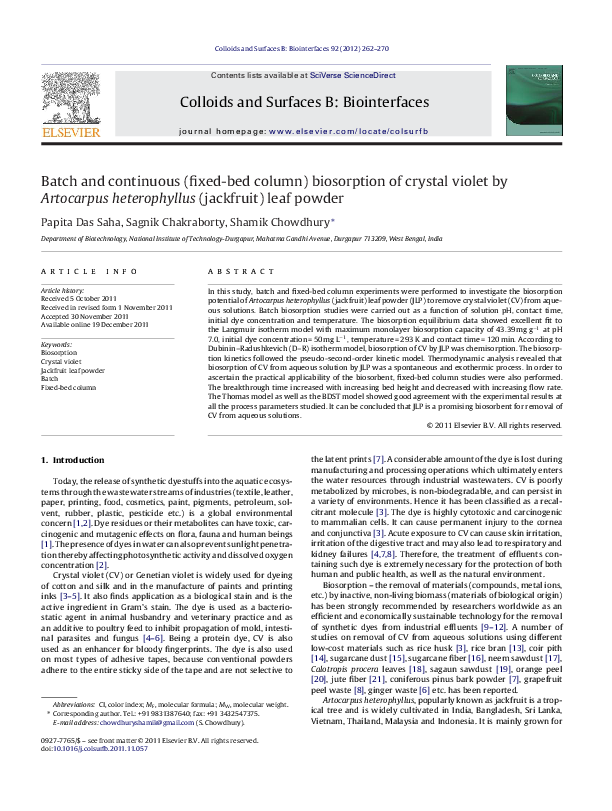 (PDF) Batch and continuous fixed-bed column biosorption of Cd2+ and Cu2+