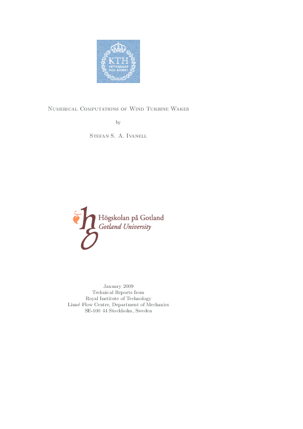 Pdf Numerical Computations Of Wind Turbine Wakes