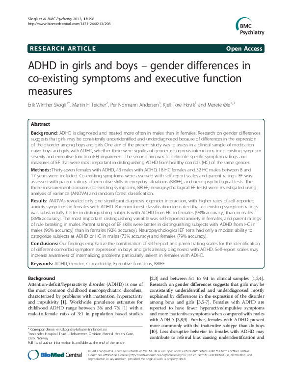 (PDF) ADHD in girls and boys – gender differences in co-existing ...