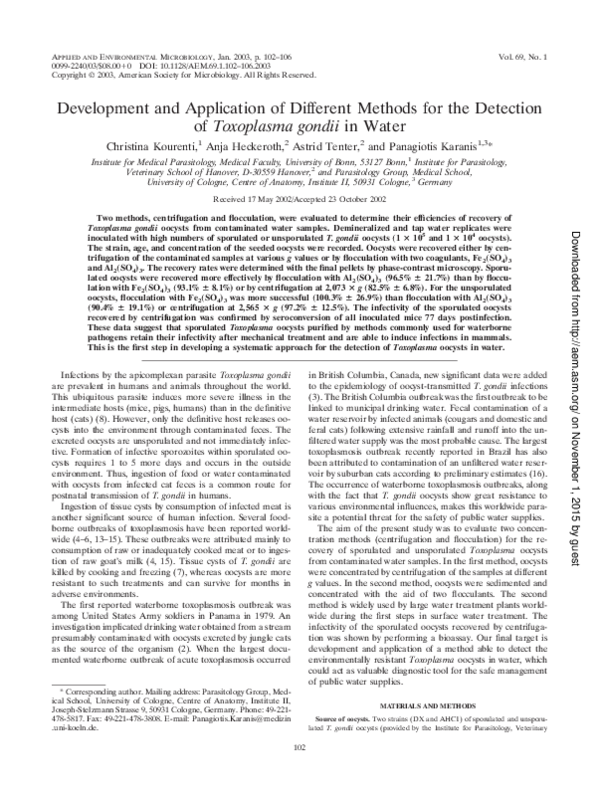 Pdf Development And Application Of Different Methods For The Detection Of Toxoplasma Gondii In