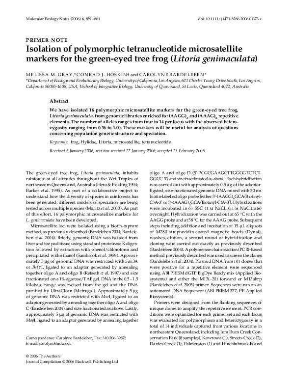 (PDF) Isolation of polymorphic tetranucleotide microsatellite markers ...