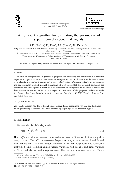 Pdf Efficient Algorithm For Estimating The Parameters Of A Chirp Signal