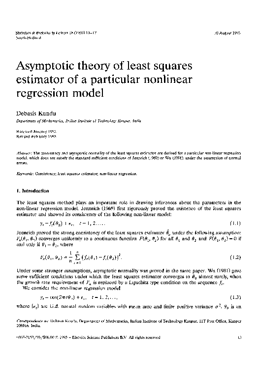 Pdf Asymptotic Theory Of Least Squares Estimator Of A Nonlinear Time Series Regression Model
