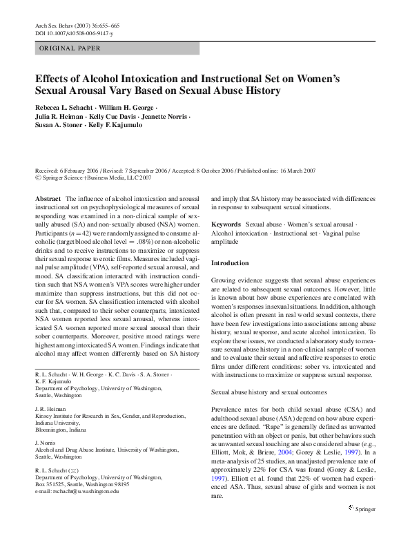 (PDF) Sexual Victimization, Alcohol Intoxication, Sexual-Emotional ...