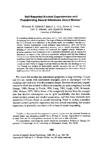 (PDF) Self-Reported Alcohol Expectancies and Postdrinking Sexual ...