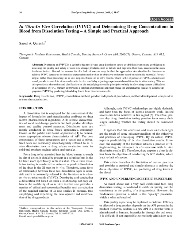(PDF) In Vitro-In Vivo Correlation (IVIVC) and Determining Drug ...