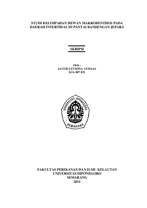 (PDF) STUDI KELIMPAHAN HEWAN MAKROBENTHOS PADA DAERAH INTERTIDAL DI ...