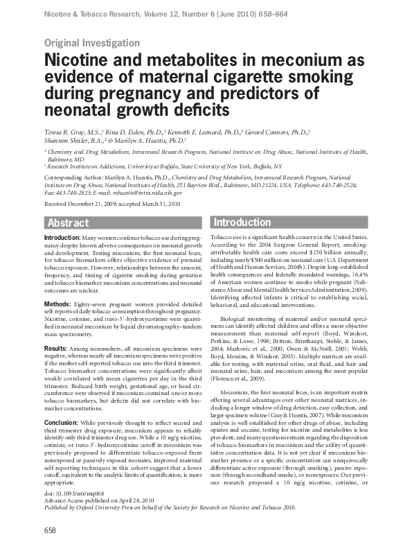 (PDF) Nicotine and metabolites in meconium as evidence of maternal ...