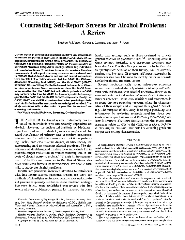 (PDF) Contrasting Self-Report Screens for Alcohol Problems: A Review