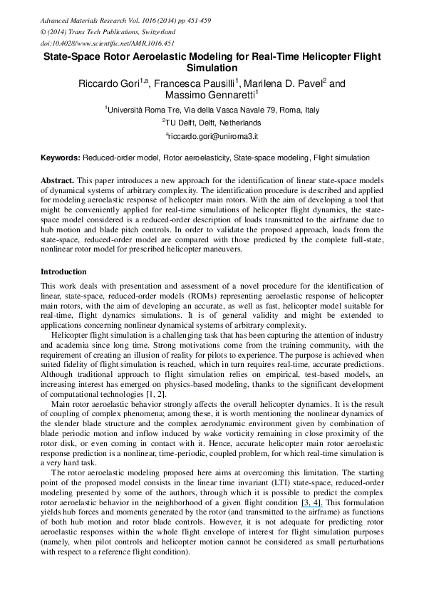 (PDF) State-Space Rotor Aeroelastic Modeling for Real-Time Helicopter Flight Simulation