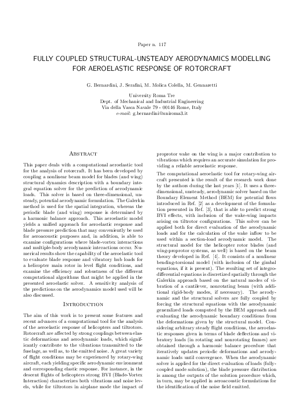 Pdf Fully Coupled Structural Unsteady Aerodynamics Modelling For Aeroelastic Response Of