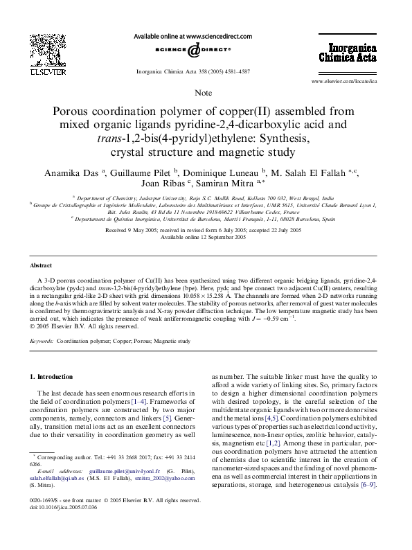 (PDF) Porous coordination polymer of copper(II) assembled from mixed organic ligands pyridine-2 ...