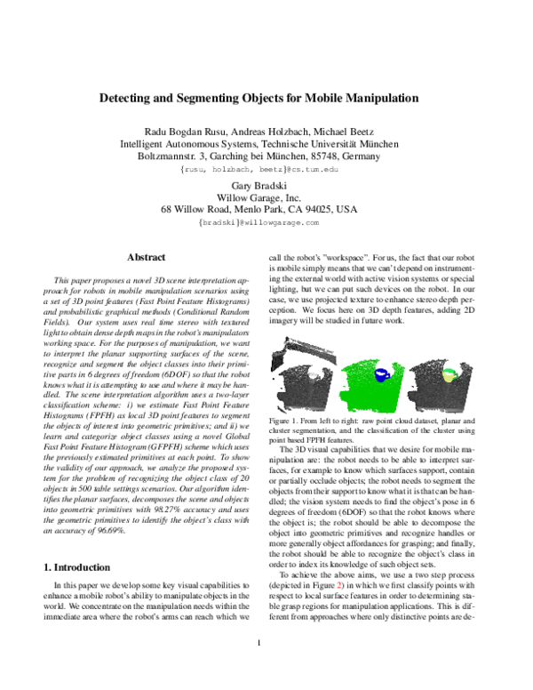 Pdf Detecting And Segmenting Objects For Mobile Manipulation