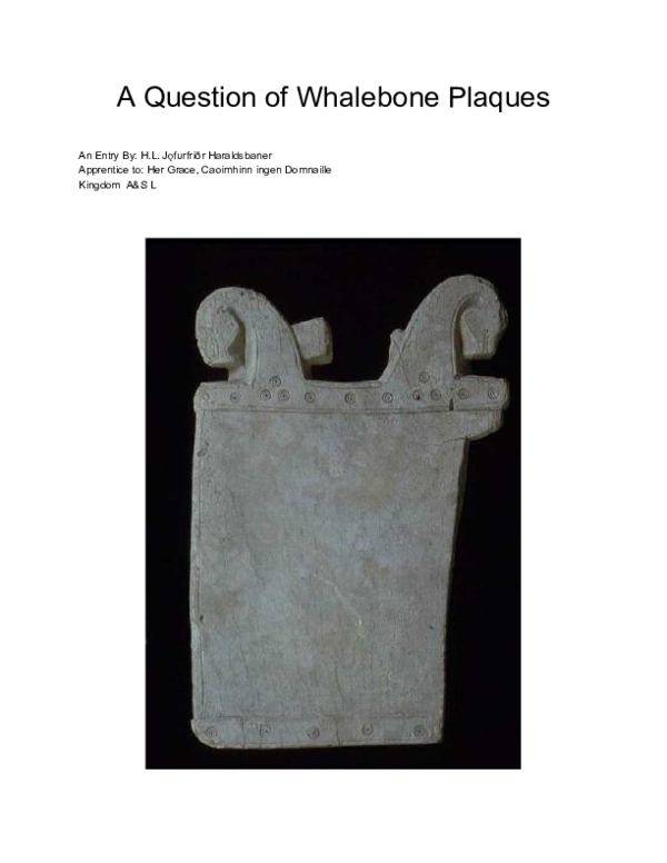 (PDF) A Question of Whalebone Plaques A Question of Whalebone Plaques 0