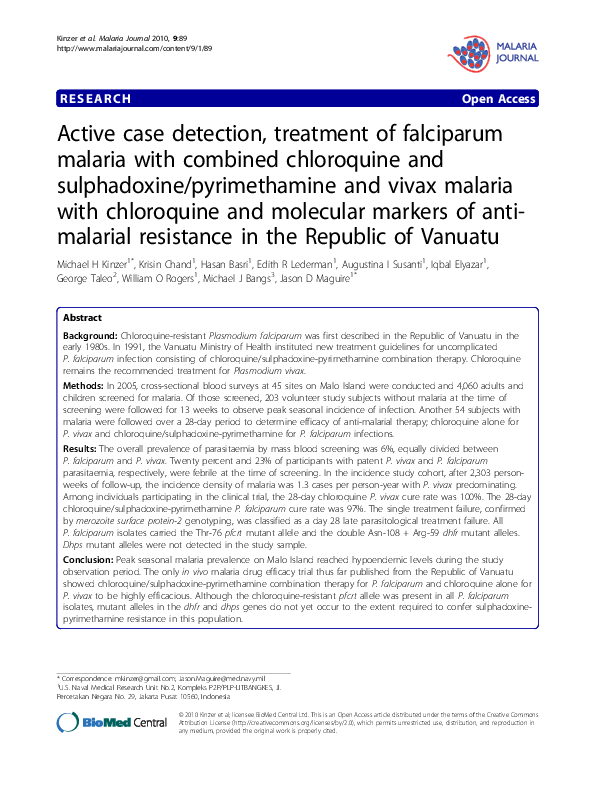 (PDF) Active case detection, treatment of falciparum malaria with ...