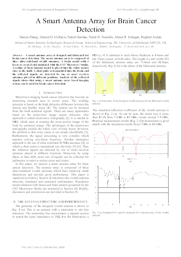 (PDF) A smart antenna array for brain cancer detection