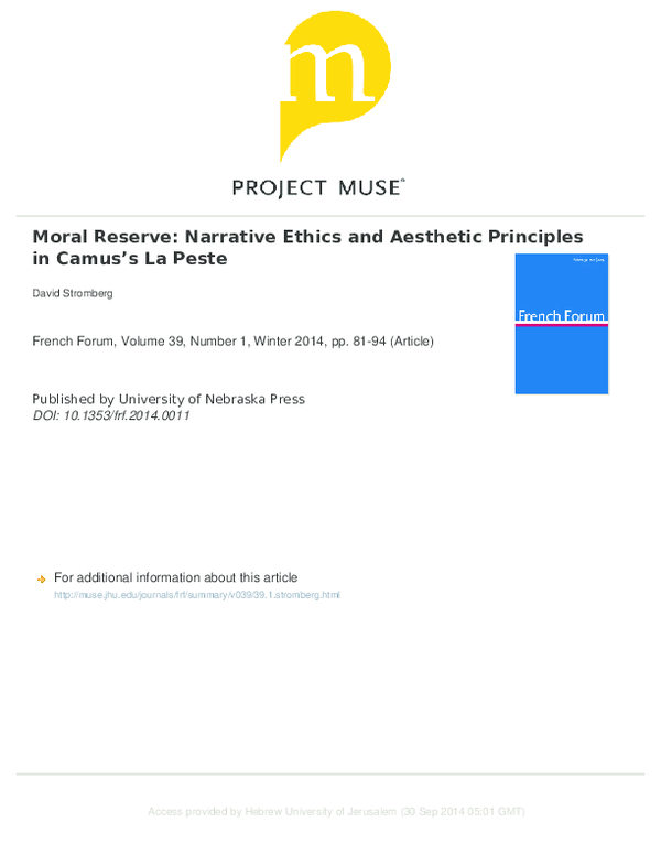 (PDF) Moral Reserve: Narrative Ethics and Aesthetic Principles in Camus ...