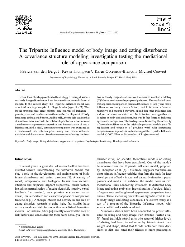 Pdf The Tripartite Influence Model Of Body Image And Eating Disturbance A Covariance