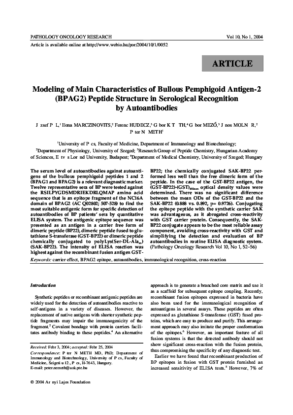 (PDF) Modeling of main characteristics of bullous pemphigoid antigen-2 ...