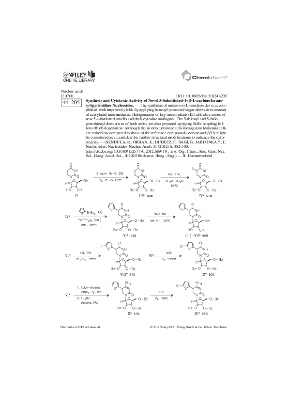 (PDF) Synthesis and Cytotoxic Activity of Novel 5-Substituted-1-(β-L-Arabinofuranosyl ...