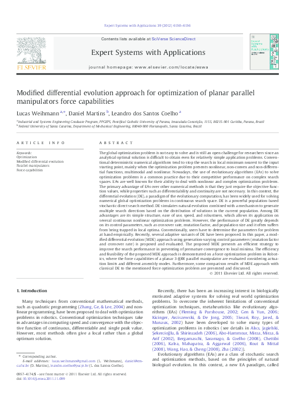 (PDF) Modified differential evolution approach for optimization of planar parallel manipulators ...