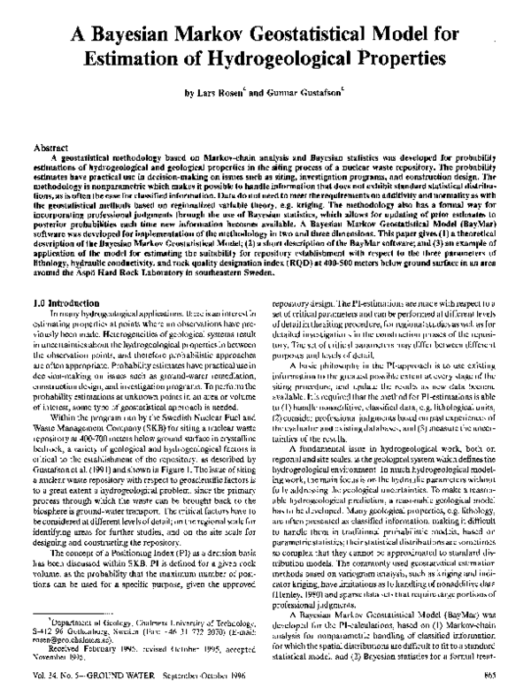 (PDF) A Bayesian Markov Geostatistical Model for Estimation of Hydrogeological Properties
