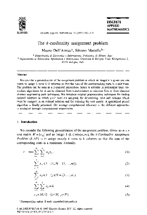 (PDF) The k-cardinality assignment problem