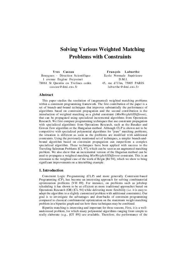 (PDF) Solving various weighted matching problems with constraints
