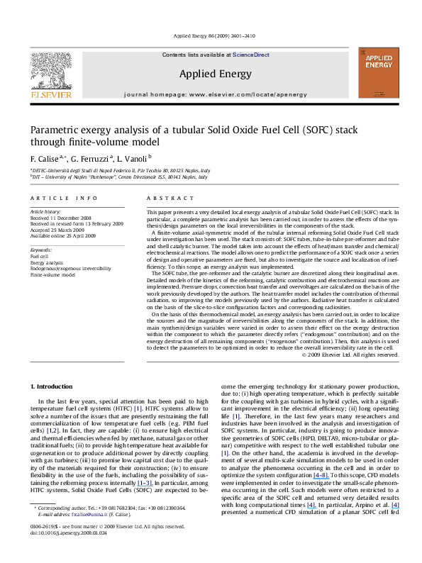 (PDF) Parametric exergy analysis of a tubular Solid Oxide Fuel Cell ...