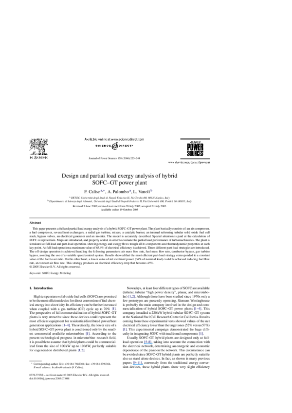 Pdf Design And Partial Load Exergy Analysis Of Hybrid Sofc Gt Power Plant