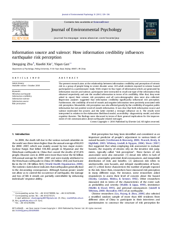 (PDF) Information source and valence: How information credibility influences earthquake risk ...