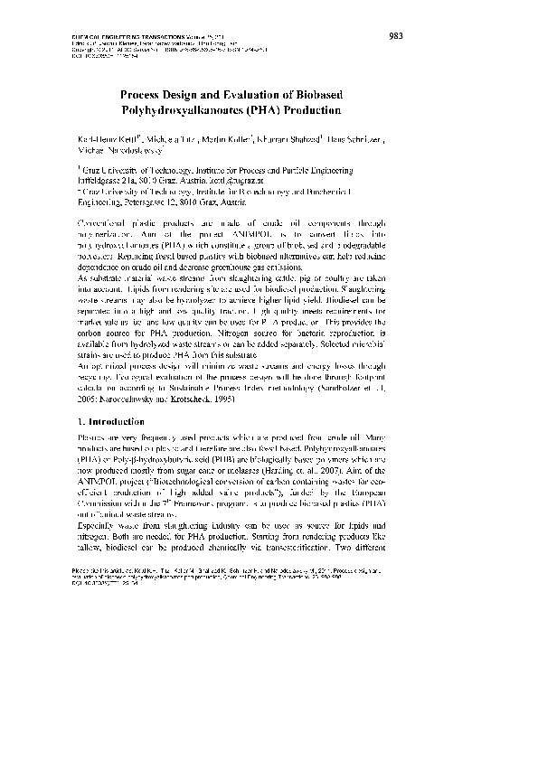 (PDF) Process Design and Evaluation of Biobased Polyhydroxyalkanoates ...