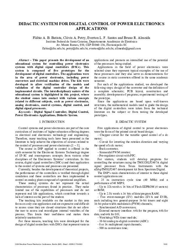 (PDF) Didactic system for digital control of power electronics applications