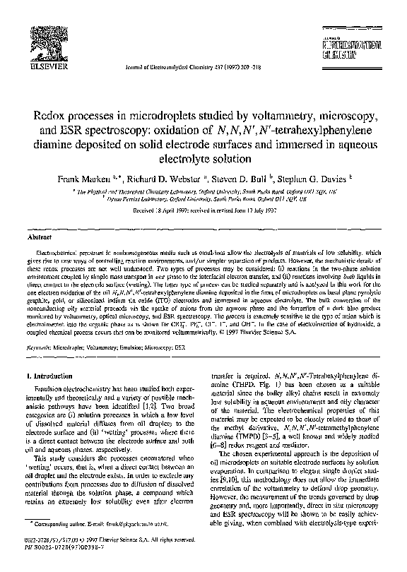 (PDF) Redox processes in microdroplets studied by voltammetry, microscopy and ESR spectroscopy ...
