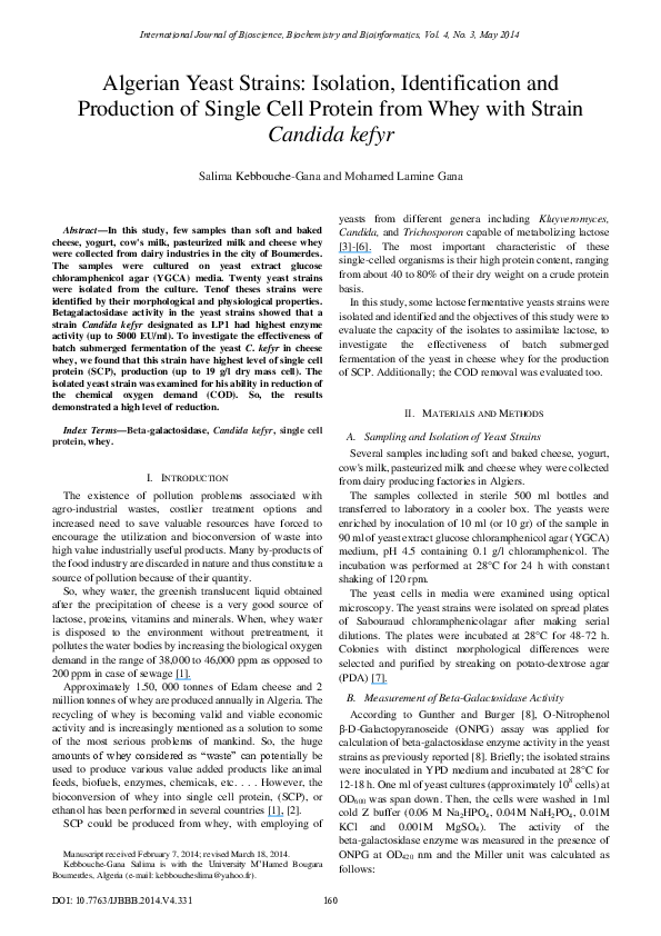 (PDF) Algerian Yeast Strains: Isolation, Identification and Production of Single Cell Protein ...