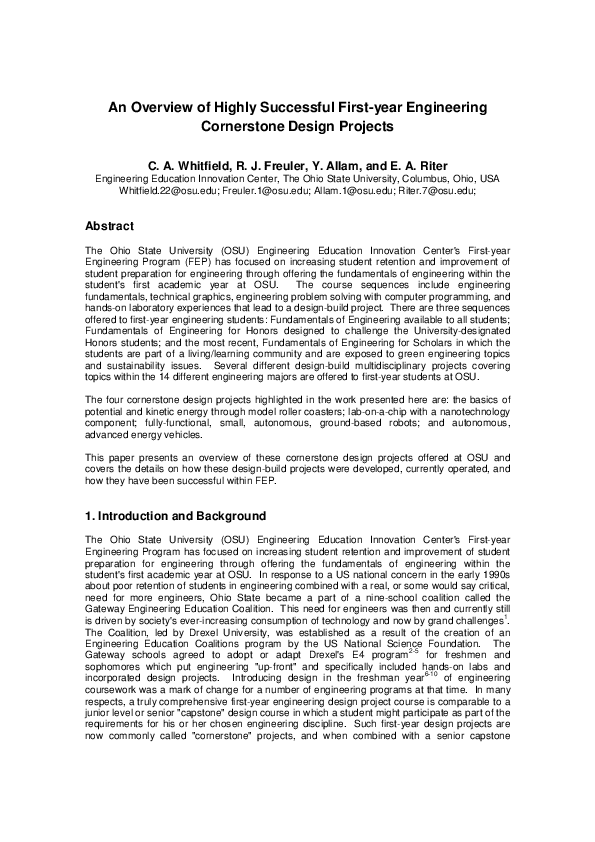 (PDF) An Overview of Highly Successful First-year Engineering ...